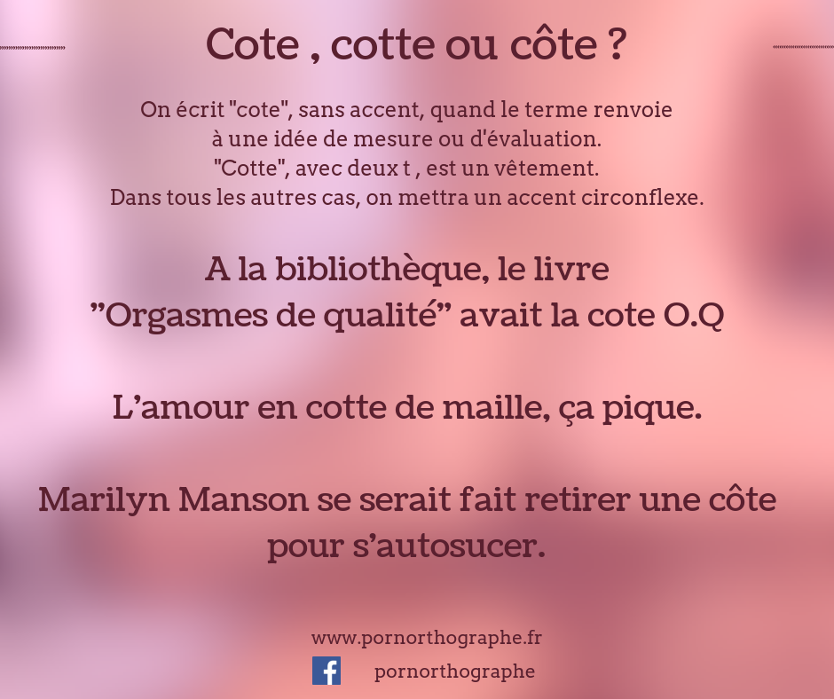 Cote, cotte ou côte ? | Le Pornorthographe.